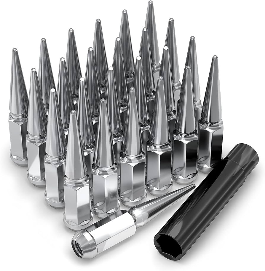 24 ea Chrome Spike lug nuts with Key - 9/16 - TILBEHØR - Dækimporten v ...